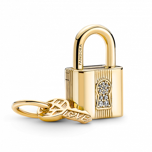 PANDORA pozlátená korálka Zámok a kľúčik M-760088C01