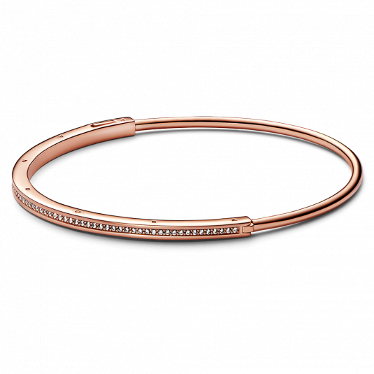 PANDORA pozlátený pevný náramok Signature I-D Pavé M-582313C01