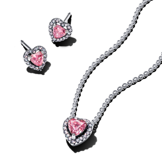 PANDORA strieborný set náhrdelník a náušnice Žiarivé ružové ...