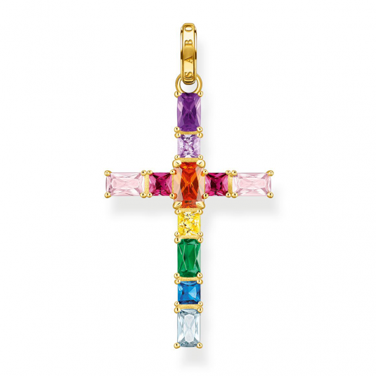 THOMAS SABO prívesok Cross colourful stones pavé gold M-PE939-996-7 ...