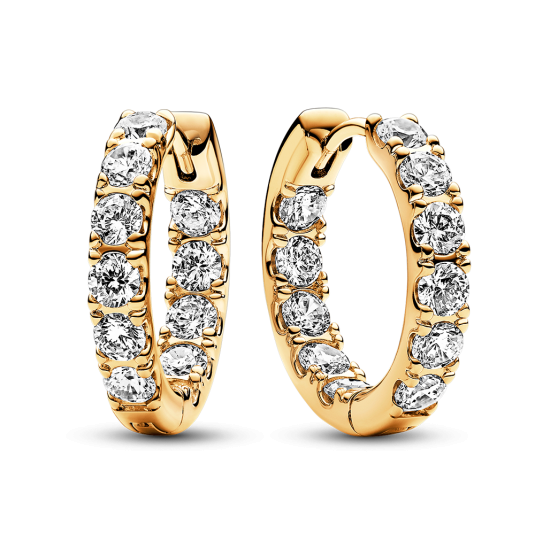 PANDORA pozlátené kruhové náušnice s čírymi zirkónmi ...