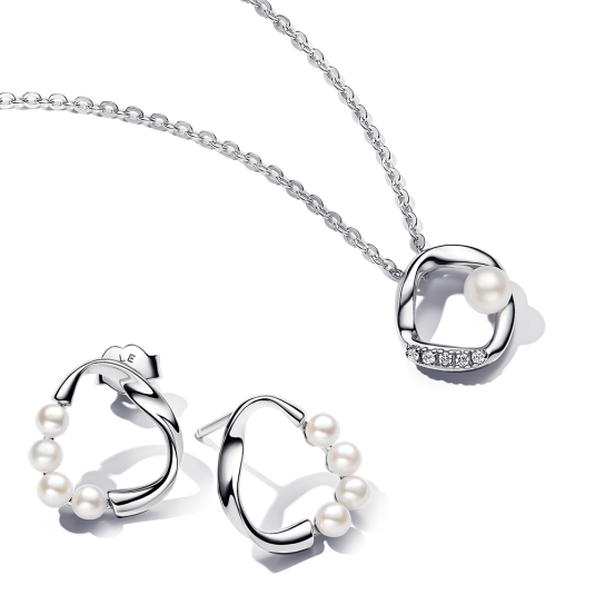 PANDORA ESSENCE set náhrdelník a náušnice s perlami ...
